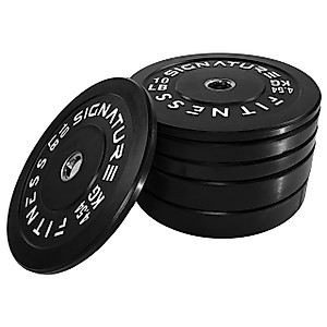 Signature Fitness 2" Olympic Bumper Plate Weight Plates with Steel Hub, 160LB Set (2X 10/25/45LB), Black