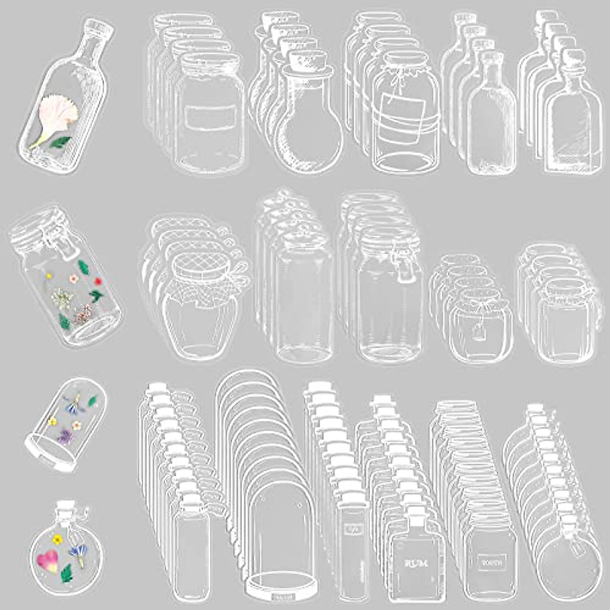 120 Pieces Mixed Size Transparent Dried Flower Bookmarks Kit Cute Bottle Shaped Flower Bookmark Maker Handmade DIY Transparent Floral Page Clear Floral Bookmark Point Tweezer Hole Punch