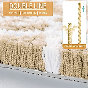 Yimobra Luxury Fluffy Bathroom Rugs, Super Elastic Soft Thick Plush Bath Mat, Non-Slip Water Absorbent, Easier to Dry, Durable Shaggy Microfiber Floor Carpet for Bathtub, 36.2 x 24 Inch, Beige