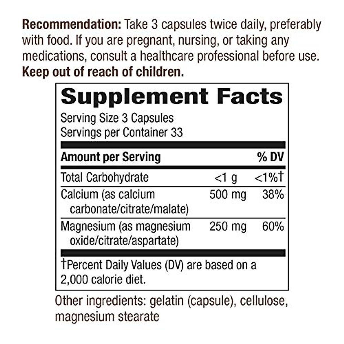 Nature's Way Calcium & Magnesium Mineral Complex, Supports Bone Health*, 750 mg per serving, 100 Capsules