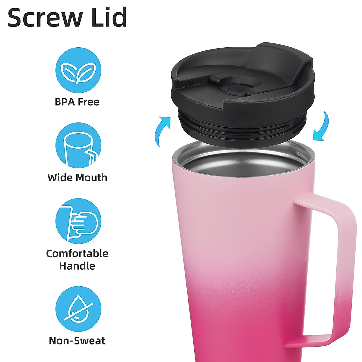 Konokyo Insulated Tumbler with Handle and Straw, 18 OZ Travel Coffee Mug Stainless Steel Cup Metal Water Bottle,Cherry