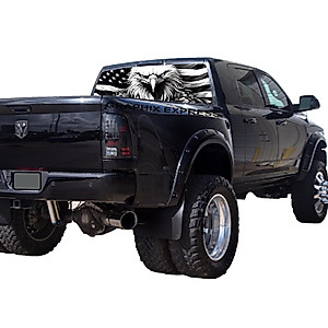GRAPHIX EXPRESS Truck Back Window Graphics (P543 American Flag Eagle) Universal See Through Rear Window Vinyl Wrap - Full Window Decals for Trucks - Truck Window Decals