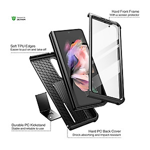 Dexnor Shielder Series Case for Samsung Galaxy Z Fold 4(2022), Military-Grade Shockproof Rugged Bumper Case Cover with Built-in Screen Protector & Kickstand,Black