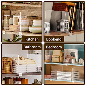 Fixwal 6 PCS Acrylic Shelf Dividers for Closet Organization Clear Shelf Divider for Closet Organizers and Storage Shelf Organizer for Closet, Bedroom, Kitchen, Office, Cabinets, Bathroom