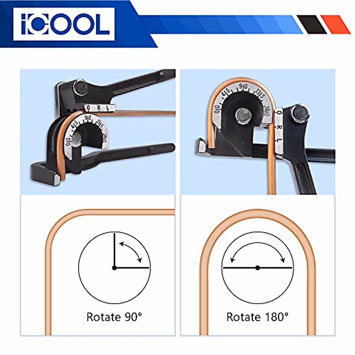 ICOOL Tube Bender 3 in 1 Manual Tubing Bending Tools 0-180 Degrees 1/4, 5/16, and 3/8 Inch (Matte Surface) for Copper Aluminum Brass and Thin Stainless Steel Pipes