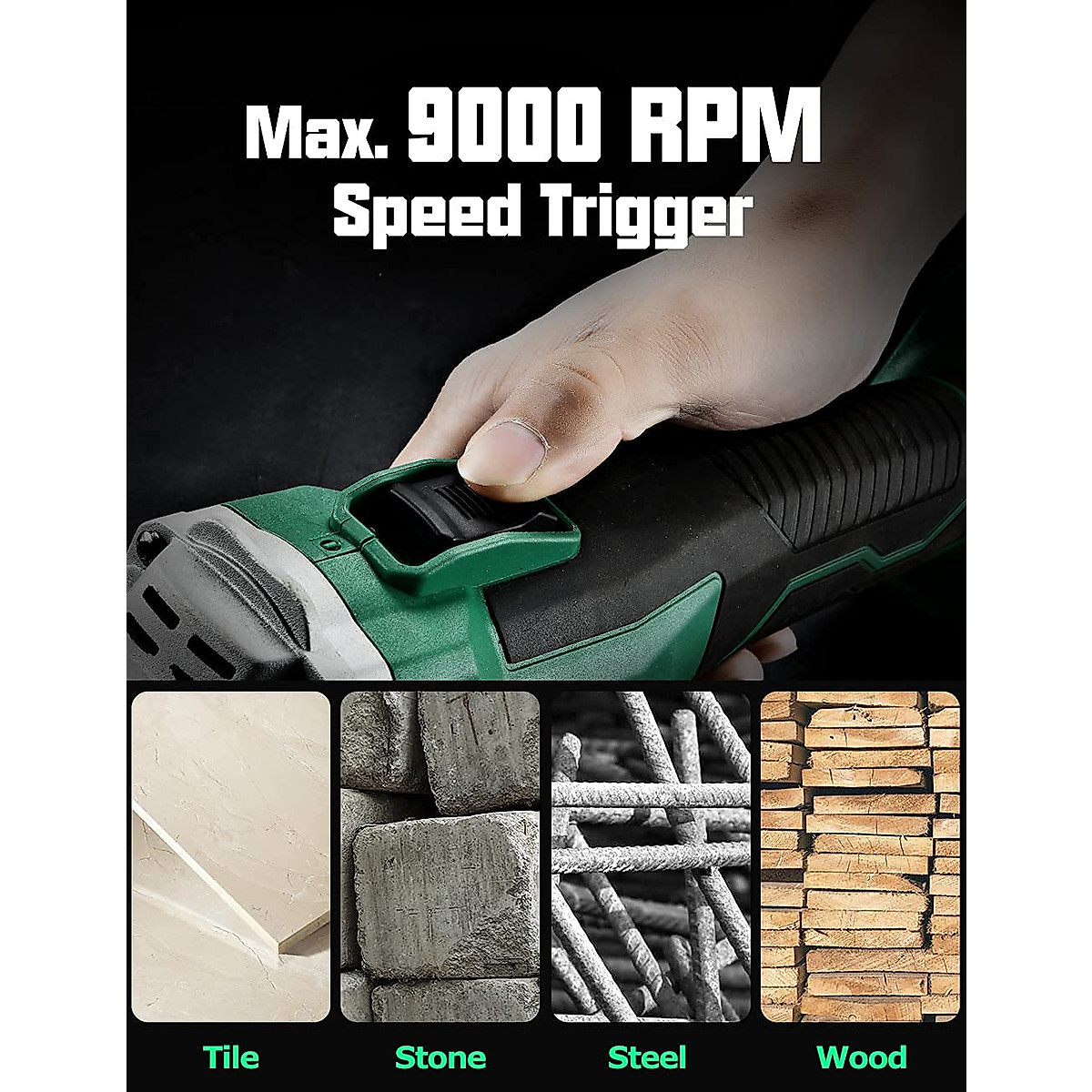 KIMO Cordless Grinder 20V Cordless Angle Grinder w/ 4.0Ah Li-Ion Battery & Charger, 9000RPM Brushless Motor, 4-1/2'' Blade, Electric Brake, 2-Position Handle, Battery Grinder Tool for Metal Wood