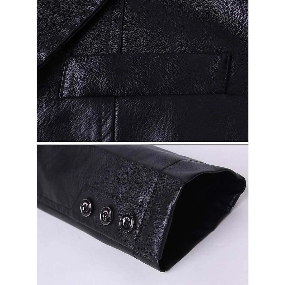 chouyatou Men's Stylish 2 Button Faux Leather Suit Blazer Jacket Sport Coat (Large, Black)