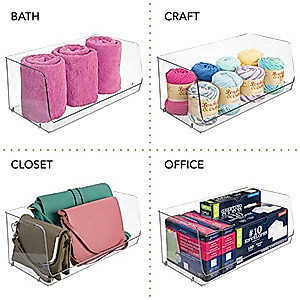 mDesign Large Stackable Plastic Food Storage Organizer Bin with Open Front - Perfect for Refrigerator, Freezer, Cupboard, Cabinet, and Pantry Organization - 15" Wide - Ligne Collection - 2 Pack, Clear