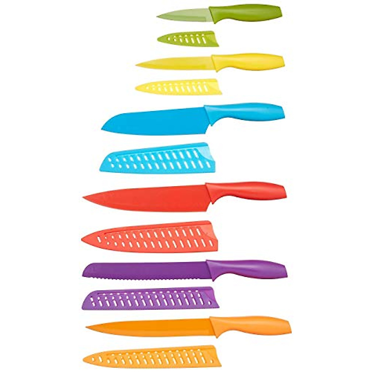 Amazon Basics 12-Piece Color-Coded Kitchen Knife Set, 6 Knives with 6 Blade Guards