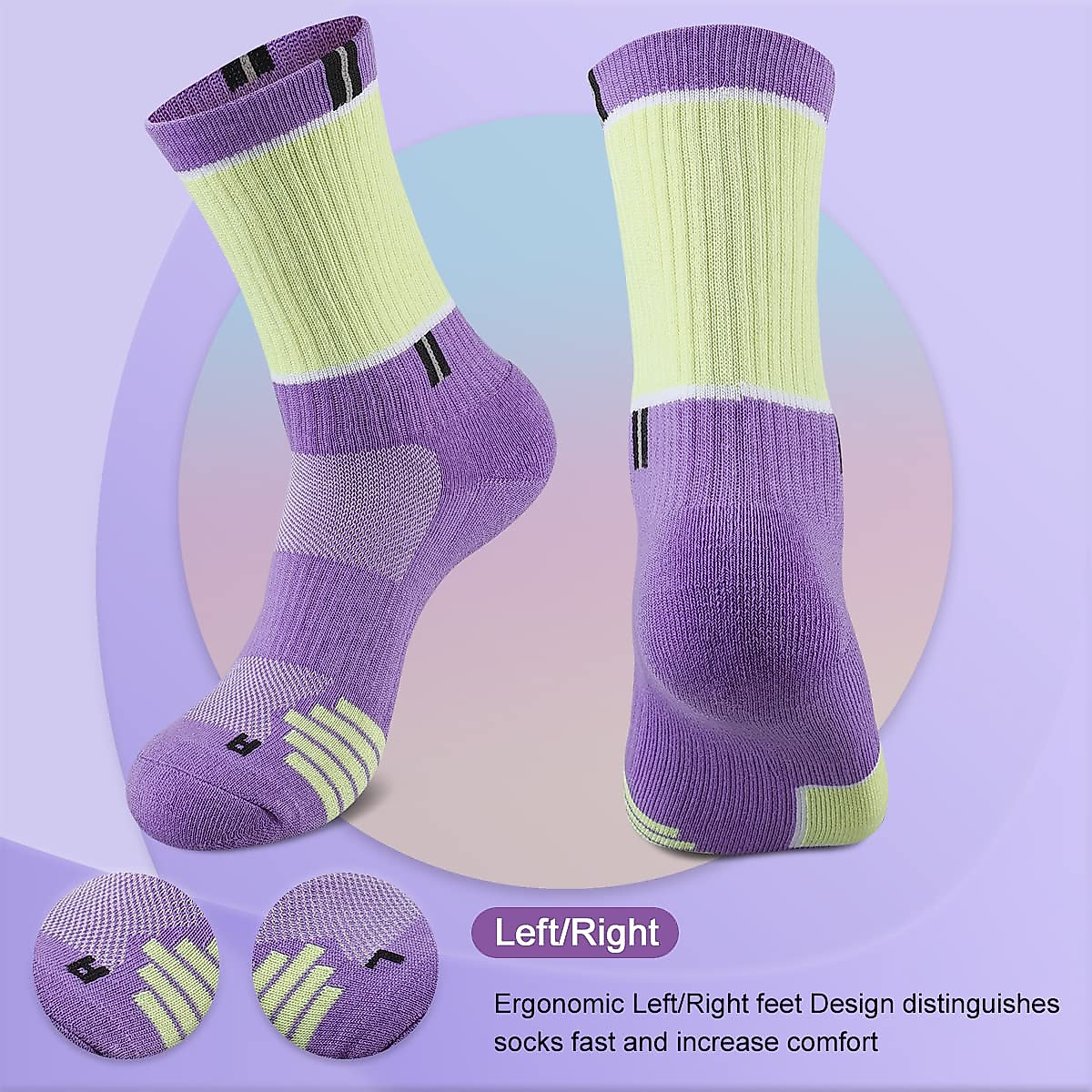 COOPLUS Womens Athletic Crew Socks Performance Cushioned Outdoor Hiking Moisture Wicking Socks (5 Pairs)