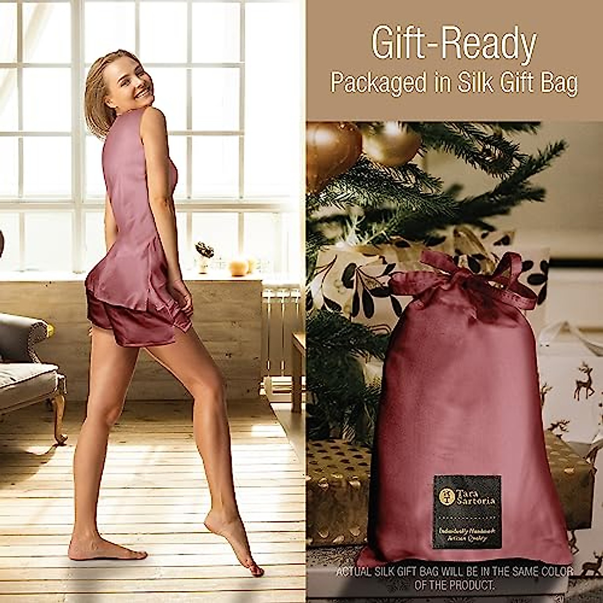 Luxury Artisan Silk Pajamas For Women Tank Set, Pure Mulberry Silk 27 Momme PJs