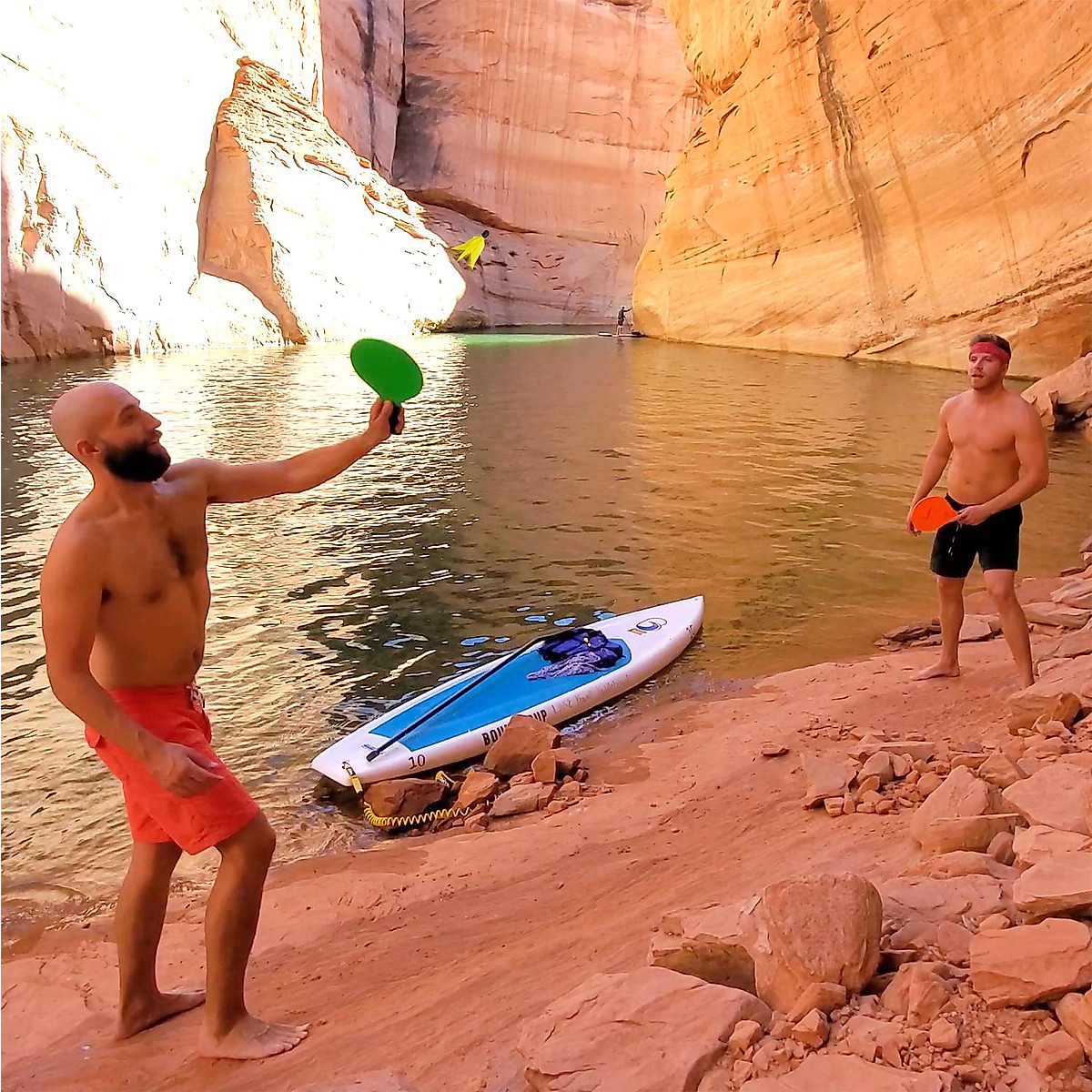 Funsparks Jazzminton Paddle Ball Game with Carry Bag - Indoor Outdoor Toy - Play at The Beach, Lawn or Backyard - 2 Wooden Racquets - 4 Shuttlecocks - 1 Ball