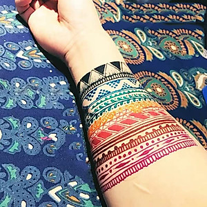 Temporary Body Art Painting Kit Temporary Tattoo Paste Natural Color Temp Tattoos Semi Permanent Freehand Gel(Plant Based) DIY Fake Freckles 60Pcs Small Tattoo Stencils Full Kit 2 Bottles(Brown)