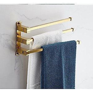 Swivel Towel Rack 3 Swing Arm Bathroom Towel Bar Wall Mounted Thick Brass Rustproof Hanging Holder Brushed Gold Finish Shower Room, Kitchen,Three