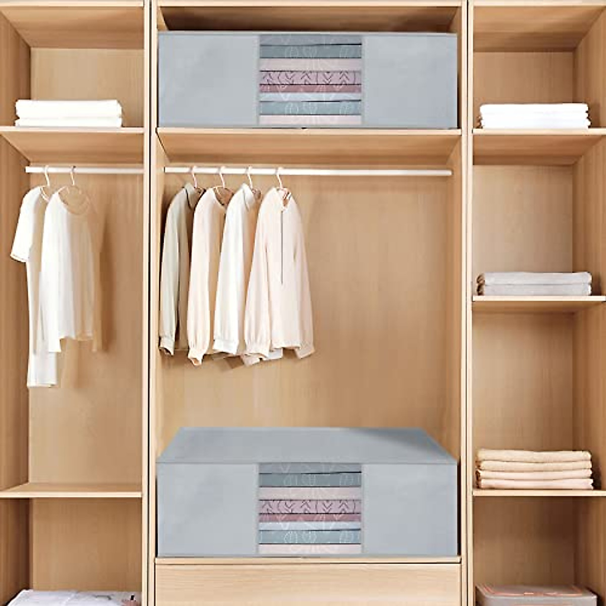 ZenTiky 3 Packs Large Clothes Storage Bag, Double Zipper Clothes Organizer with Clear Window for Store Quilt, Blanket, Pillow, Bed Sheet, Jacket (XL + L + M)