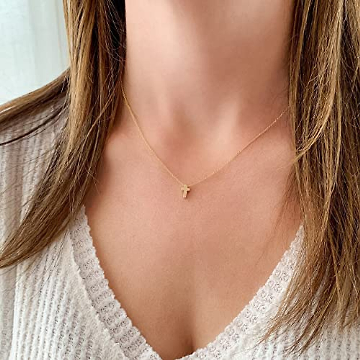 foyjoey 18K Gold Plated Dainty Tiny Cross Necklace for Women Stainless Steel Plain Cross Pendant Necklace Minimalist Confirmation Jewelry