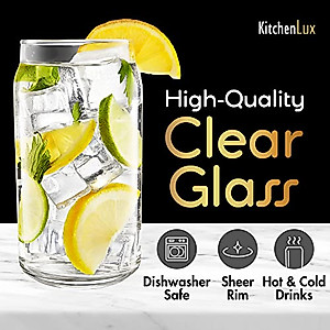 16 oz Can Shaped Glass Cups, Set of 2 Beer Can Glasses, Aesthetic Soda Can Cup Clear Glass Tumbler Beer Glasses, Tall Cocktail Drinkware Cute Cups, Cool Drinking Glasses for Kitchen, Modern Glassware