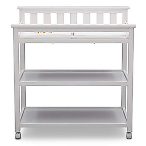 Delta Children Flat Top Changing Table with Wheels and Changing Pad - Greenguard Gold Certified, Bianca White