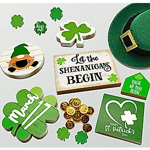 11 Pieces St. Patrick's Day Tiered Tray Decor Shamrock Wooden Signs St. Patrick's Day Freestanding Table Decorations for St. Patrick's Day Table Home Kitchen Bar Decoration Party Decorations