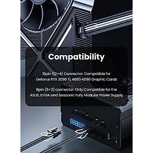 Fasgear PCIe 5.0 GPU Power Cable Sleeved 70cm, 16pin (12+4) 12VHPWR Connector for RTX 3090 Ti 4070Ti 4080 4090, 3x8pin(6+2) PCI-e Male Plugs Compatible for ASUS EVGA Seasonic Modular Power Supply