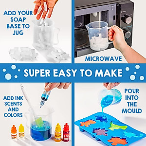 Original Stationery Dinosaur Soap Making Kit for Kids, DIY Soap Kit with Dino Shaped Trays, Soap Base, Ink Colors and Scents, Fun Educational Science Kits for Boys and Girls, Creative Kids Toys