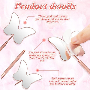 2 Pieces Lash Mirror Stainless Steel Lash Makeup Mirror Butterfly Eyelash Mirror Detachable Square Lash Extension Mirror Eyelash Extensions Accessories for Lash Extension Supplies, Pink and Rose Gold