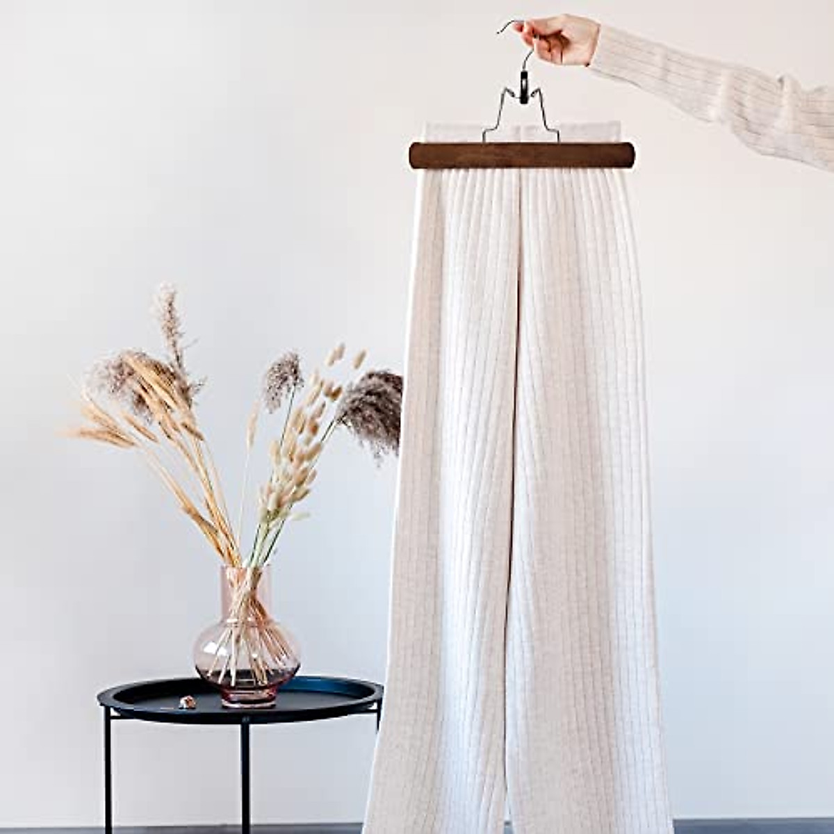 Nature Smile Wooden Pants Hangers 20 Pack Non Slip Skirt Hangers, Smooth Finish Solid Wood Clamp Hangers Hair Extension Hangers Jeans/Slack Hangers with 360° Swivel Hook (20Pcs, Retro)