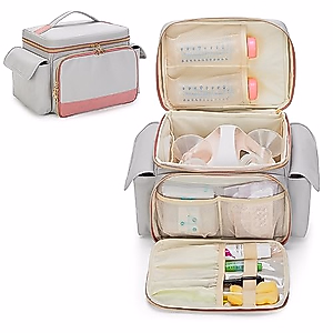 Damero Breast Pump Bag Compatible with Spectra S1 and S2, Pumping Cooler Bag for Bottles and Breast Parts, Fits for Home or Travel Use, Light-Gray Pink