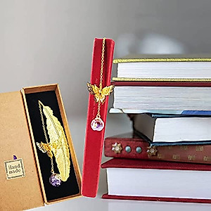 Feather Metal Bookmark Vintage Gift: Creative Book Mark with Butterfly Eternal Flower Crystal Pendant for Teachers Students Friends Lover Readers Kids Girls Women