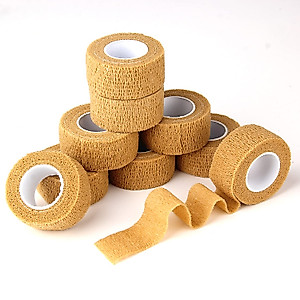 sansheng 1Inch Self Adherent Cohesive Wrap Bandages,Brown Athletic Tape for Wrist, Ankle, Hand, etc(12 Pack)