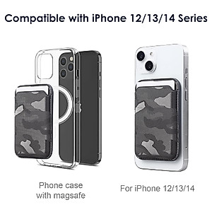 WALLFID Magsafe wallet leather compatible with iPhone 15/14/13/12 Pro/Max/Plus/Mini, RFID card holder with MagSafe magnet. (camouflage gray)