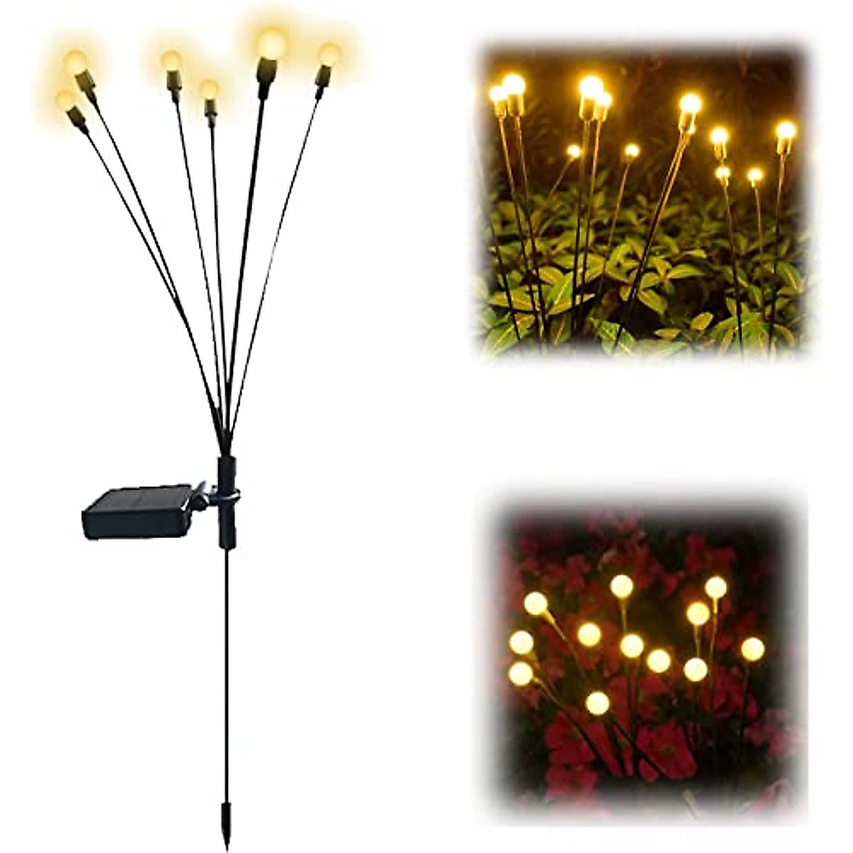 MOTEERLLU 4 Pack 10 LED Solar Powered Firefly Lights,Outdoor Waterproof Decorative String Lights,Starburst Swaying Garden Lights for Path Landscape,Swaying When Wind Blows (4 PC,Warm White)