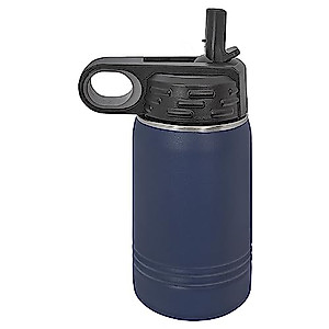 LaserGram Personalized Water Bottle, Horse, Stainless Steel Double Wall Vacuum Insulated with Flip Top Straw, Custom Engraved Gift (12oz / 335ml Navy Blue)