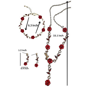 3 PCS 18 Gold Necklace Long Necklace For Women Girls Gold Rose Pendent Bracelet Flower Jewelry Dangle Earrings Set For Valentine's Day Mother's Day Gifts Wedding Gifts