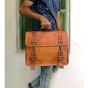 Mens Messenger Bag 15 Inch Vintage Rustproof Genuine Leather Briefcase Large Leather Laptop Computer Bag Rugged Satchel Shoulder Bag, Brown