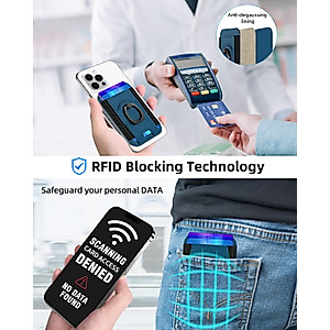 ExtreLife Upgraded for Magsafe Wallet, Strongest Magnetic Wallet, for iPhone Wallet Magsafe with Ring Grip, Magnetic Card Holder Wallet for iPhone 15/14/13/12 Series, Fit 7 Cards, Vegan Leather, Blue