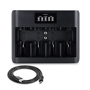 Tenergy TN486U 5-Bay Universal Battery Charger with LCD, Micro USB/Type C Input, for AA, AAA, C, D, and 9V Rechargeable Batteries