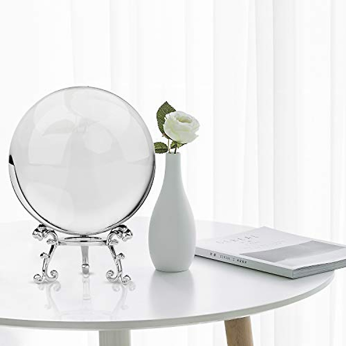 MerryNine 80mm/3.15" Photograph K9 Crystal Ball with Stylish Metallic Stand and Microfiber Pouch, Decorative and Photography Accessory (Transparent)