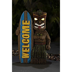 VP Home Tiki Welcome Surfboard & Party Time Solar Powered LED Outdoor Decor Garden Light