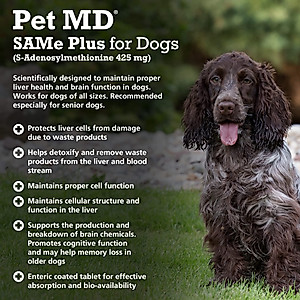 Pet MD Same Plus Liver Support for Dogs - Canine Hepatic Support & Brain Health Supplement - B Vitamins & Same for Dogs - Enteric Coated Tablets - 425mg - 30 ct