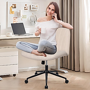 HOFFREE Criss Cross Chair Cross Legged Office Chair with Wheels Armless Chair Home Office Chair Ergonomic for Desk Fabric Beige