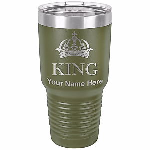LaserGram 30oz Vacuum Insulated Tumbler Mug, King Crown, Personalized Engraving Included (Camo Green)