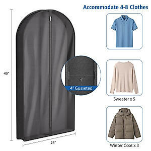 Kntiwiwo 40" Suit Bags for Closet Storage, 4" Gusseted Clear Garment Bags for Hanging Clothes with Zipper, Clothes Storage Bags for Coats,Jackets,Shirts and Dresses(4 Pack)