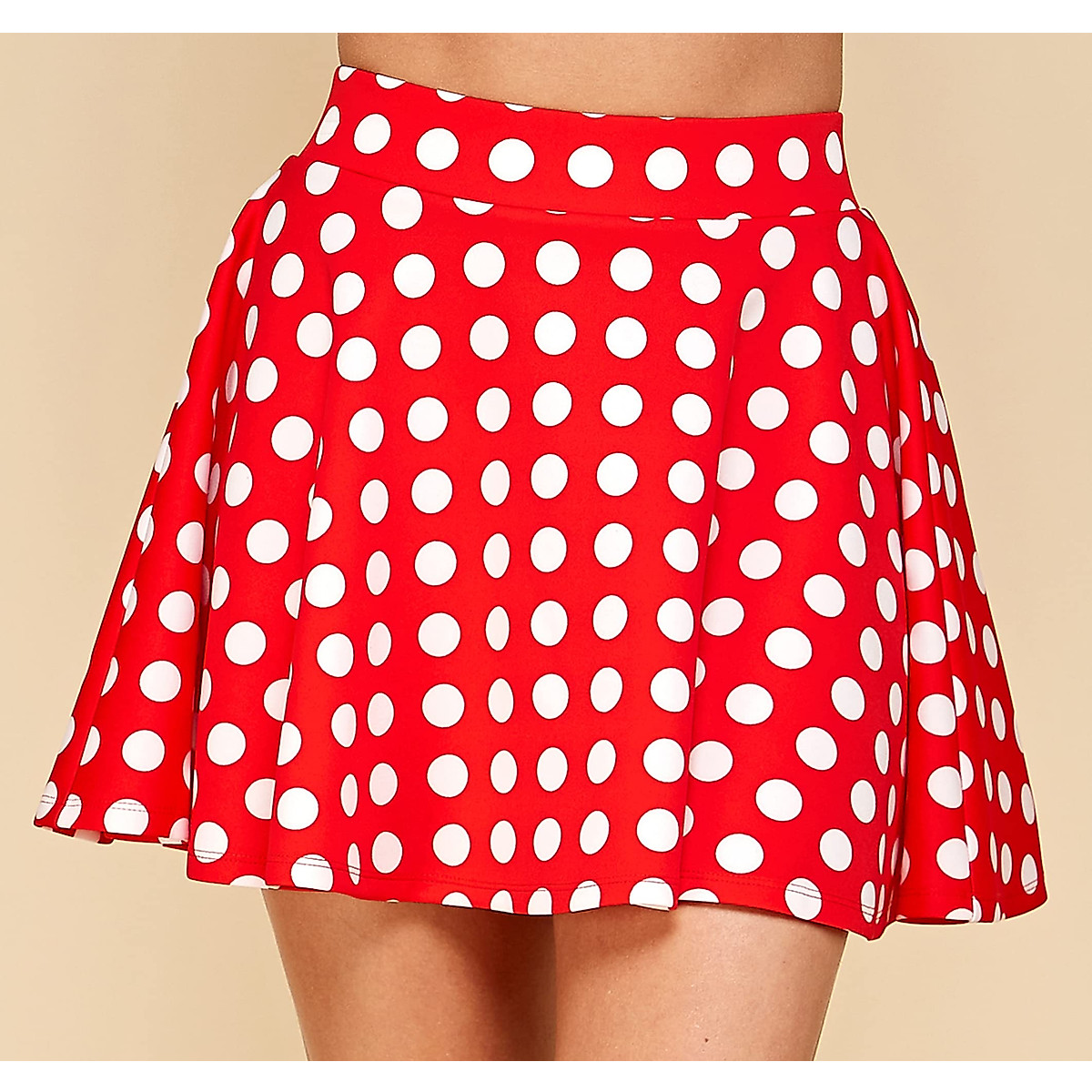 MBJ WB211 Women's Basic Versatile Stretchy Flared Skater Skirt for Girl S RED_Polka