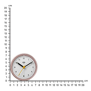 Braun Classic Analogue Alarm Clock with Snooze and Light, Quiet Quartz Movement, Crescendo Beep Alarm in White and Rose, Model BC12PW.