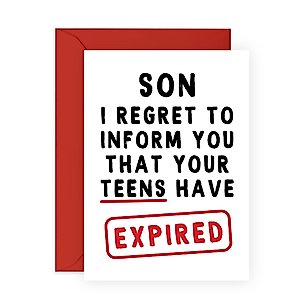 CENTRAL 23 Son Birthday Cards From Mom Dad Parents - Your Teens Have Expired - 20th Birthday Card For Him - Age Twenty - Funny Birthday Card For Him - Comes With Stickers