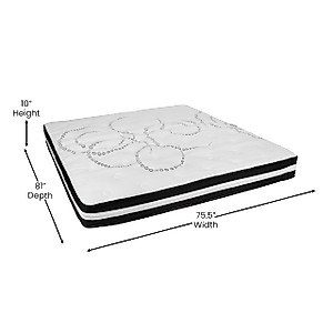 Merrick Lane Lofton 10" King Size Hybrid Mattress - CertiPUR-US Certified Foam & Pocket Spring Mattress - Mattress in a Box