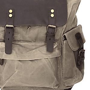 Peraware SAGE Genuine Leather Green Military Backpack Casual Daypack Backpacks Rucksack - Mens Backpack for Travel - Canvas Leather Backpack for Women Men Luggage Laptop Backpack for Men.