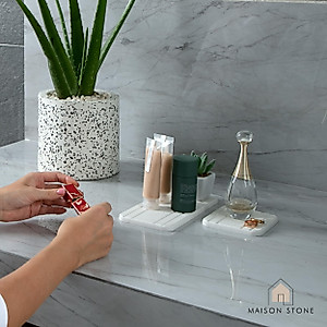 Maison Stone Bathroom Tray w/Bonus Vanity Tray. Absorbent Bathroom Trays for Counter. Multipurpose 8x4 Countertop Tray. Perfume Tray. Kitchen Soap Tray. Time Saving Bathroom Counter Tray.