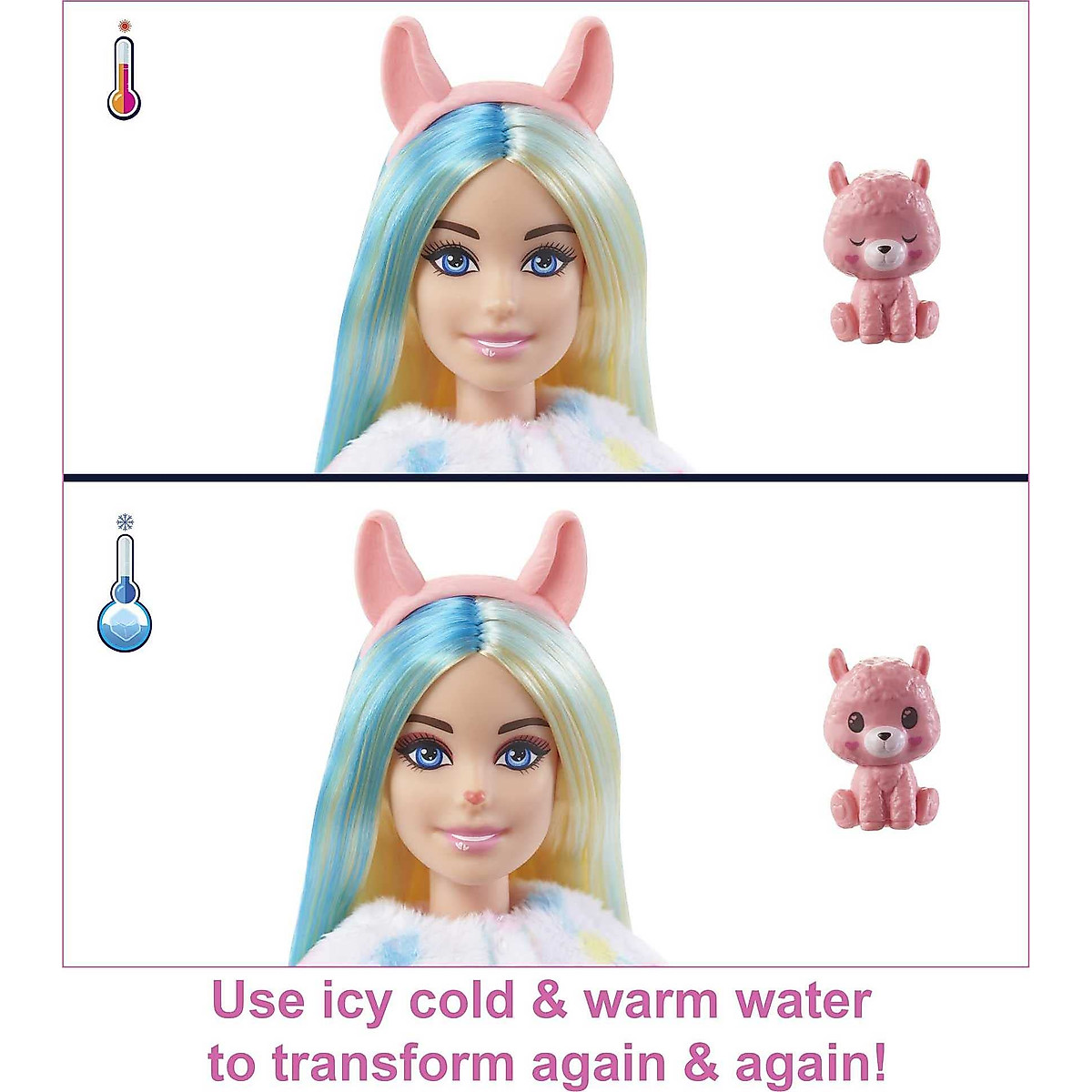 Barbie Cutie Reveal Doll, Fantasy Series Llama Plush Costume, 10 Surprises Including Mini Pet & Color Change